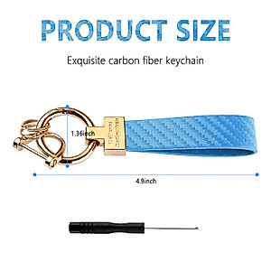 Turcee Carbon Fiber Car Keychain,Automotive Interior Accessories Keychains Leather Car Key Fob &Anti-Lost D-Ring Blue 4.9x1.36''