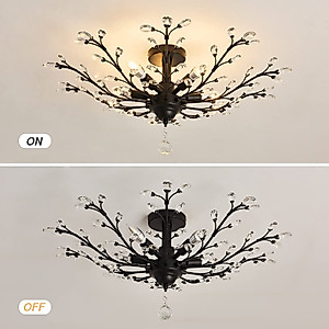 CVKASH 5 - Light Vintage Small Crystal Chandelier Modern Semi Flush Mount Ceiling Light Fixture Chandelier Lighting for Kitchen Bedroom Living Room Dining Room Hallway Foyer（Black）