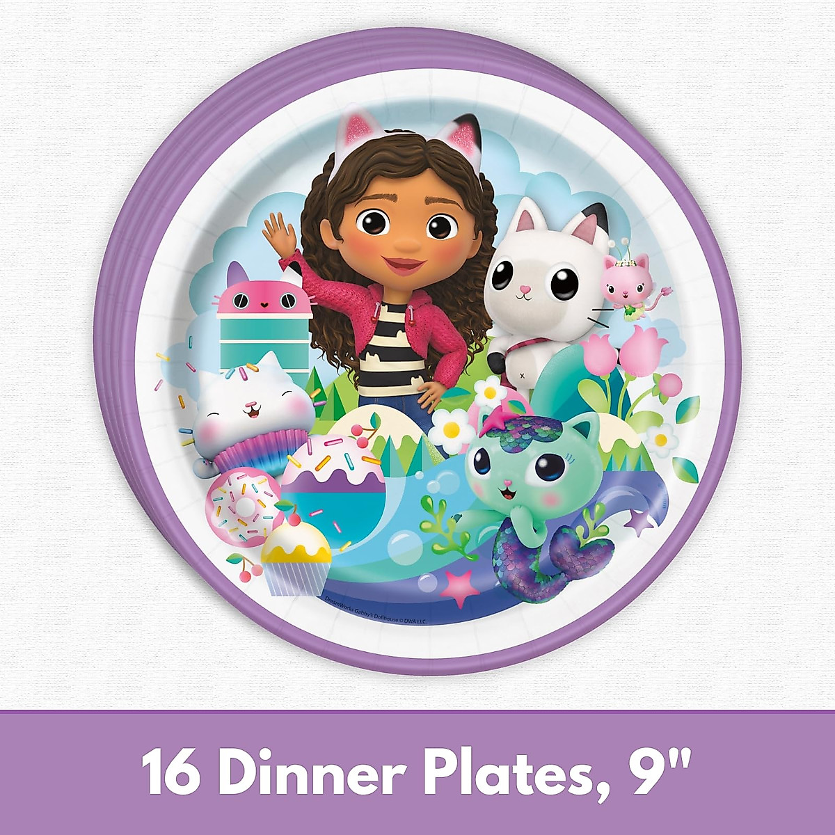 Unique Gabby's Dollhouse Party Supplies Pack for 16 Guests - Gabby Dollhouse Plates and Napkins, Table Cover, Forks, Sticker, Gabbys Doll House Birthday Party Decorations, Officially Licensed