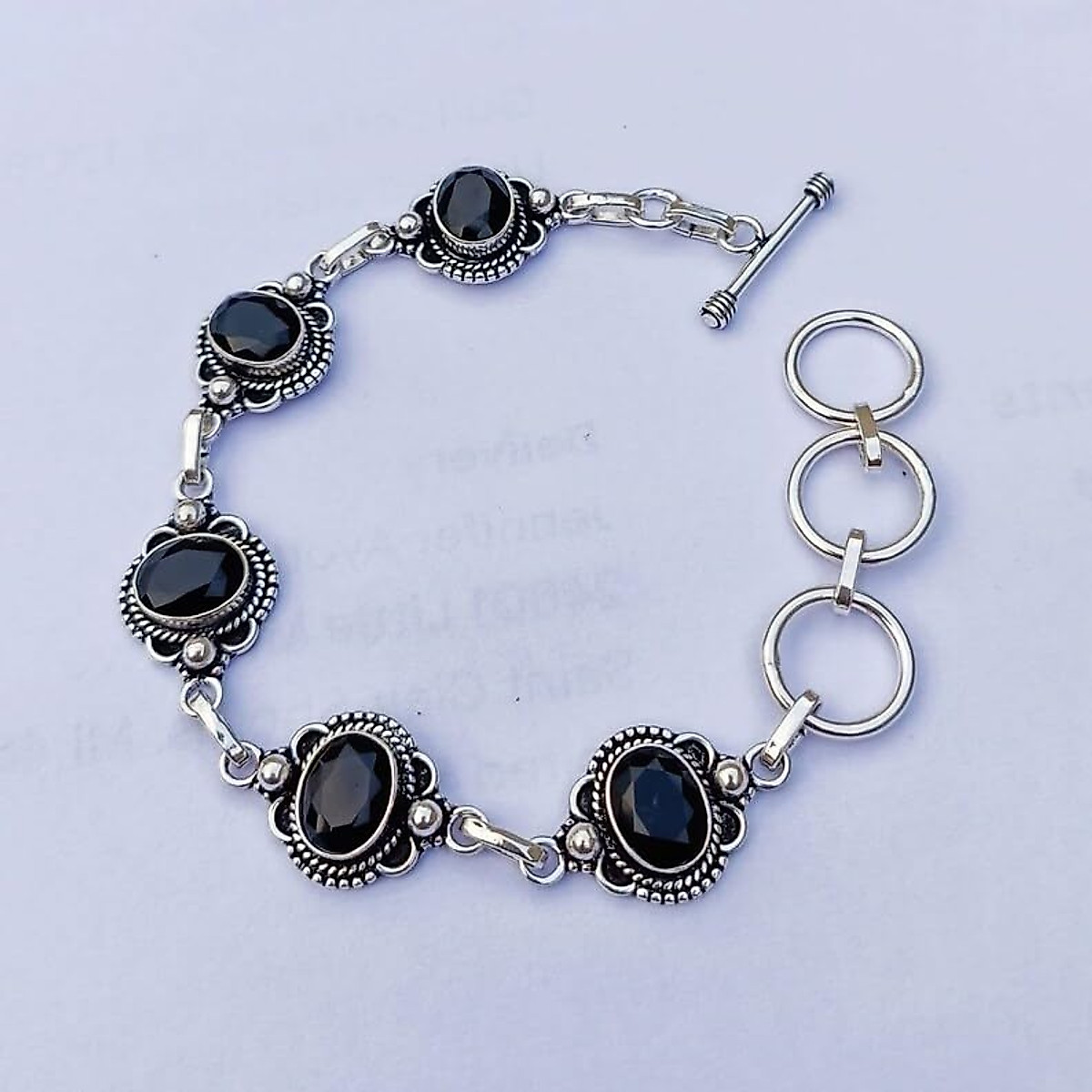 Black Onyx Bracelet, 925 Sterling Silver, Boho Style, Charm Bracelet, Oval Gemstone Silver Bracelets, Mermaids Gifts, Unique Jewelry, Engagement Jewelry, Handmade Bracelet, Wedding Gifts