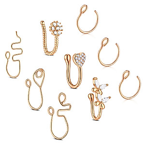 TOKRING 6PCS Fake Nose Ring, Fake Piercing Nose Cuffs, Stainless Steel Faux Nose Ring Hoop, Non-Pierced Lip Ear Nose Body Jewelry Unisex