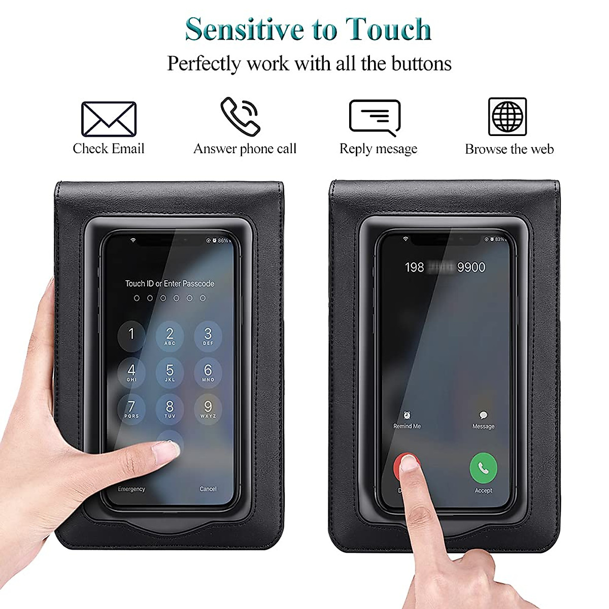 Peacocktion Small Crossbody Cell Phone Purse for Women, Clear Window Touch Screen Wallet Shoulder Bag (Black)