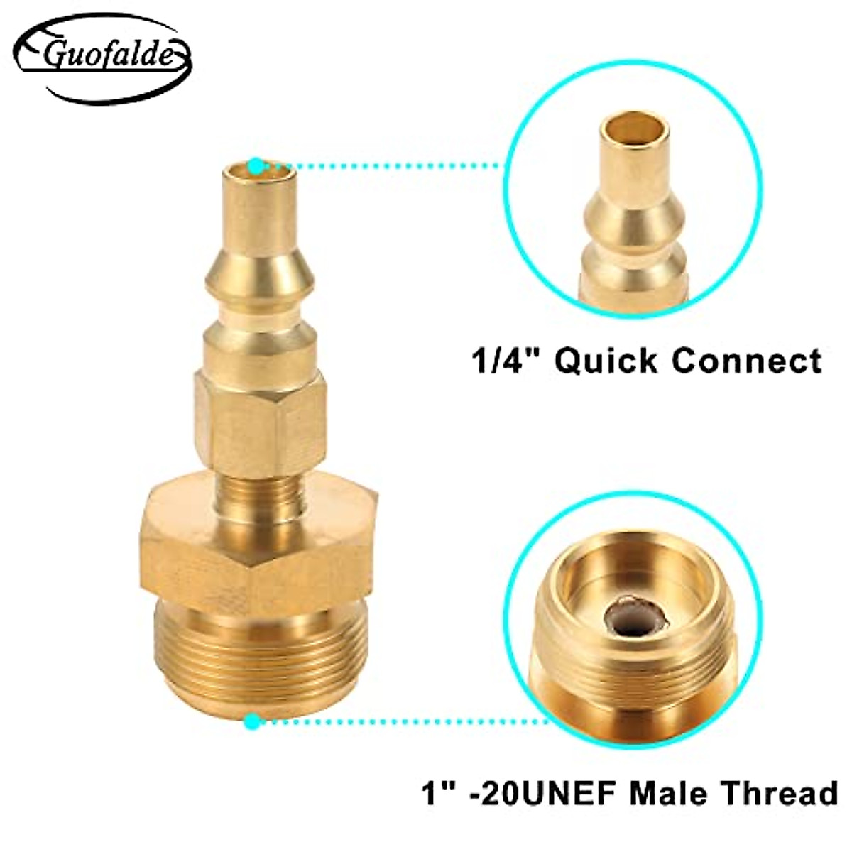 GUOFALDE 1/4" Quick Connect Disconnect Plug, Low Pressure Convert, Propane Brass Adapter Quick Connect Fitting, with 1lb Bottle Tank Thread for RV Portable BBQ Grill, Heater