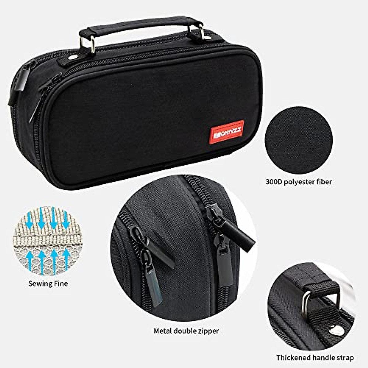 ONTYZZ Large Pencil Case with Double Zipper Multiple Compartment Pencil Pouch Durable Cosmetic Bag for Work Cosmetic Storage Black