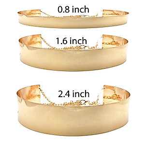 Fashion 21 Women's Shiny Polished Adjustable Metal Mirror Waist Belt Gold, Rose Gold, Silver Tone (1.6", Gold)