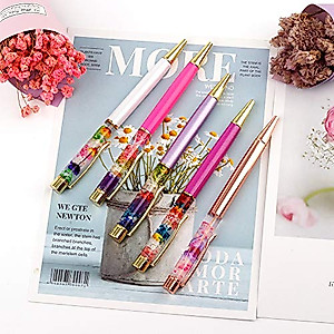 Ubabe Ballpoint Pens, 5 Pieces Rose Gold/White/Rose Red/Dark Purple Metal Ball Pen refillable Refills Black Ink Herbarium Floral Pens for Office Supplies