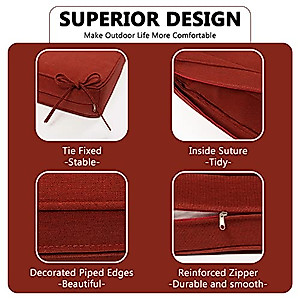 Sundale Outdoor 2PCS Waterproof Olefin Deep Seat Cushions, Outdoor/Indoor Durable Thicken Pad with Adjustable Straps, Perfect for Courtyard, Patio, Garden, Living Room (Red, 24" W x 24" D x 4" T)