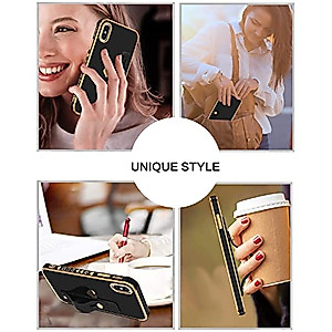 VENINGO iPhone X Case, iPhone Xs Case, Slim Fit Plating Heart Soft TPU with Adjustable Wristband Kickstand Scratch Resistant Shockproof Protective Phone Cover for Apple iPhone X/XS 5.8", Black/Golden