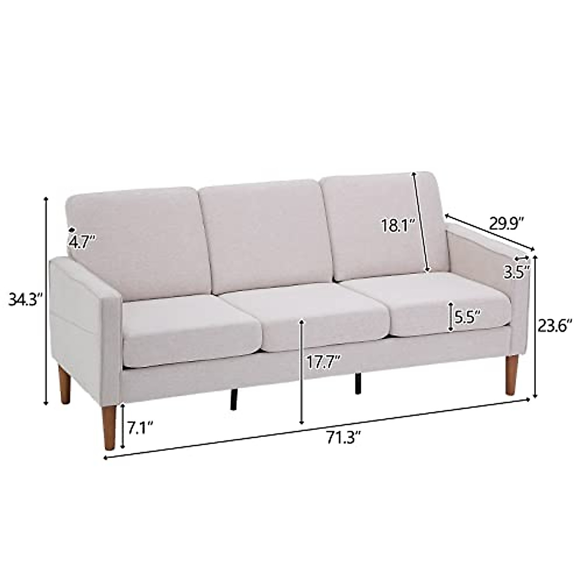 Karl home Sofa 71" Modern Sofa Couch Upholstered Love Seat Furniture 3-Seat Small Couch for Living Room, Bedroom, Apartment, Studio, Office, Creamy White
