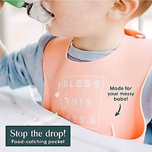 Simka Rose Silicone Bibs for Babies - Toddlers High Chair Dining Table and Restaurants - Silicone Baby Bibs with food catcher Adjustable Soft Catch all Bib with Pouch Baby Led Weaning for Boys & Girls