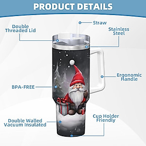 deaokluy 40 OZ Christmas Gnome Ice Bully Cup with Handle Straw Lid, Double Wall Stainless Steel Tumbler Travel Coffee Cup, Happy Christmas Insulation and Cooling Cup for Christmas Birthday Present