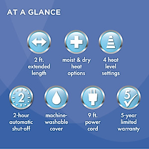 HealthWise Deluxe Extra Large 12” x 24” Heating Pad with Moist & Dry Heat | Four-Heat Settings | Soothing Warm Relief