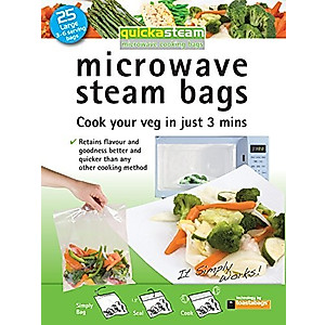 25-Pack Large Quickasteam Microwave Steam Cooking Bags for Faster, Healthier Vegetables