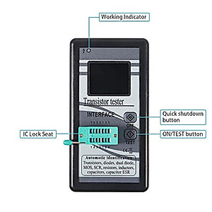 1PACK Transistor Tester,Mosfet Transistor Capacitor Tester, Mega328 NPN PNP Transistor Diode Resistor Inductor Capacitance MOS SCR ESR Meter Automatic Checker Detector(not Included DC9V Battery)