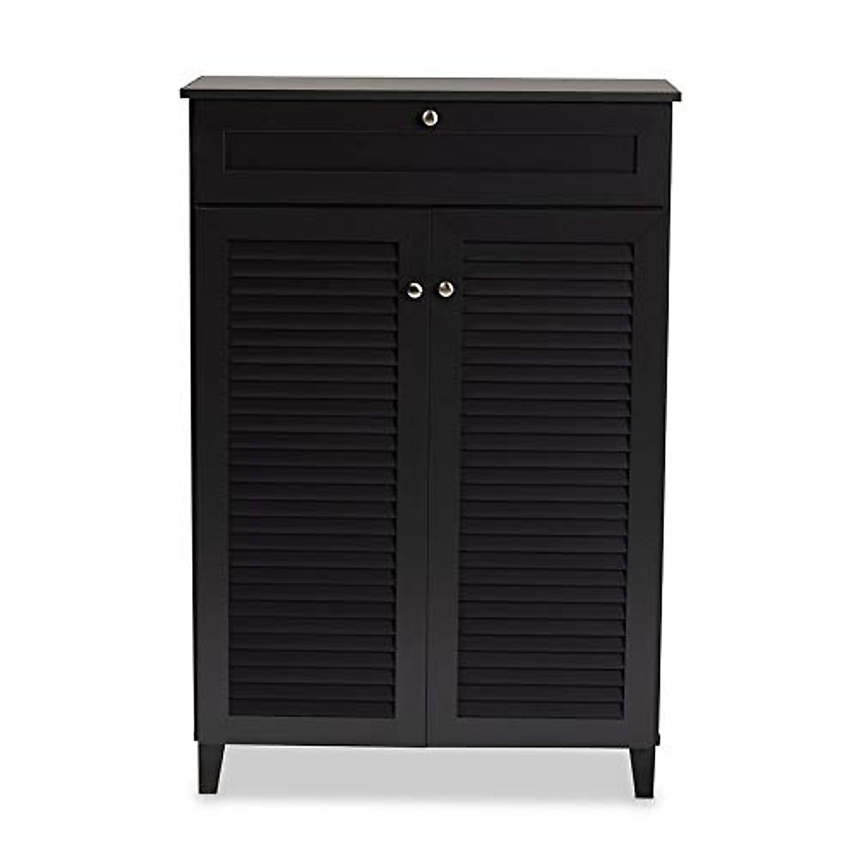 Baxton Studio Coolidge Wood 5-Shelf and Drawer Shoe Cabinet in Dark Gray