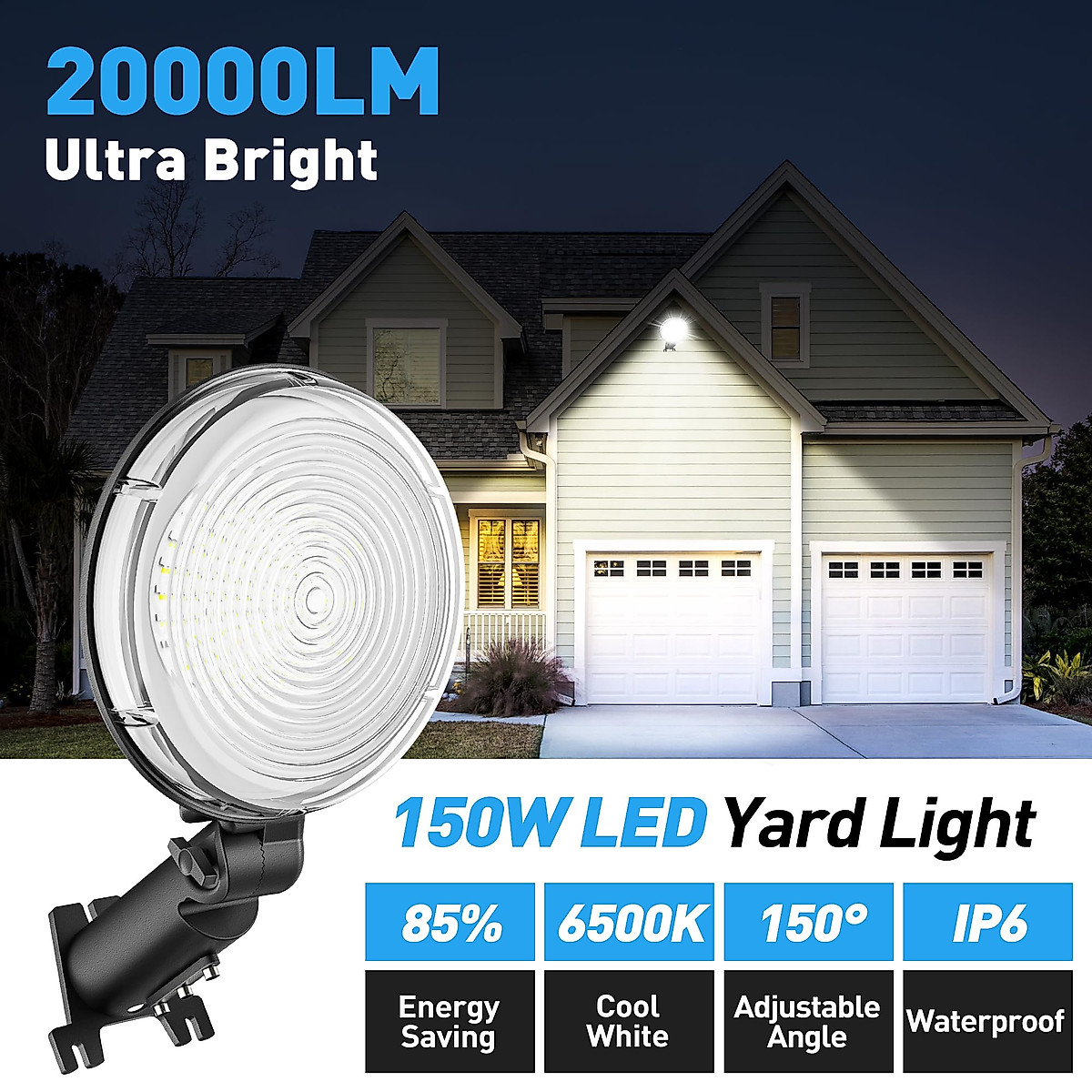 Barn Light,150W 20000LM 6500K Daylight Dusk to Dawn Outdoor Lighting with Photocell,Adjustable Angle,IP66 Waterproof Street Lights for Security/Farmhouse/Garage