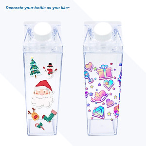 Bac-kitchen 2 Pack 17oz Milk Carton Water Bottle - Clear Square Milk Bottles BPA Free Portable Water Bottle with Straw and Bottle Brush for Outdoor Sports Travel Camping Activities