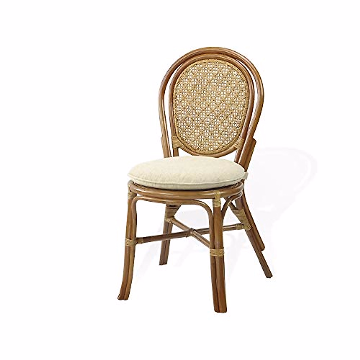 Set of 2 Denver Dining Handmade Wicker Side Chairs with Cream Cushions Natural Rattan, Colonial