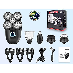 Electric Shaver for Women 5 in 1 Beauty Shavers Set for Whole Body, Legs,Underarms, with Face Cleansing Brush, Hair Clipper and Nose Hair Trimmer, Rechargeable Cordless Fast Charge Razor Wet Dry Use