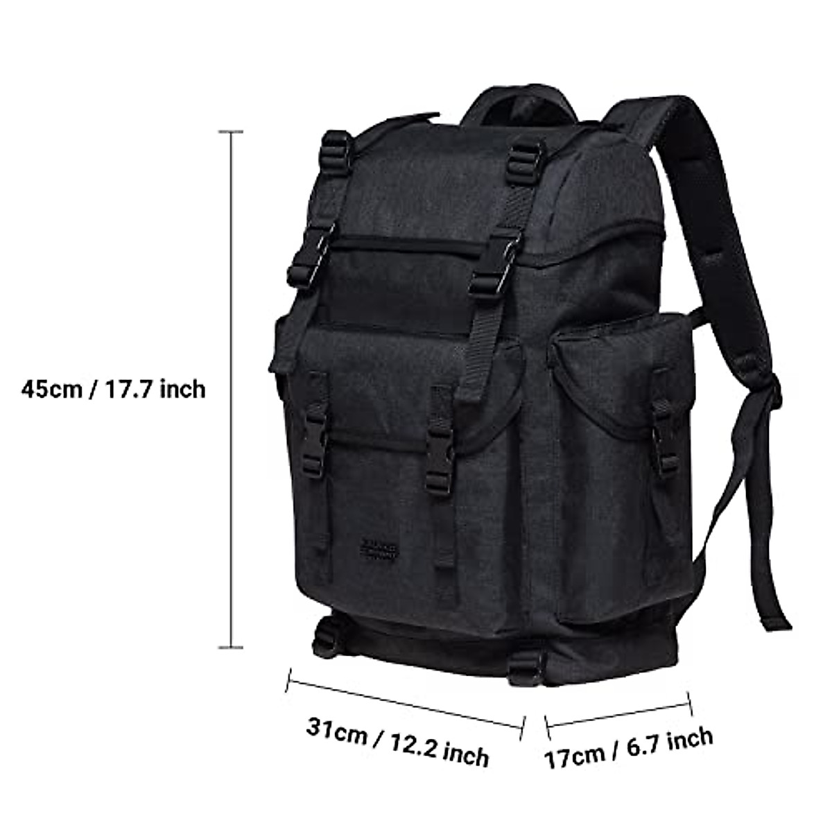 KAUKKO Vintage Casual polyster and Leather Rucksack Backpack(18-LINEN BLACK)