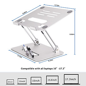 BFSGSGMR Aluminum Laptop Stand, Lifting and Folding Computer Stand, Ergonomic Laptop Stand, Compatible with MacBook Pro/Air, Laptop, up to 17 inches (Silver)