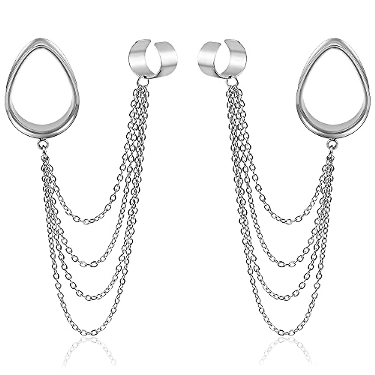 Atomhole 2PCS Teardrop Ear Tunnels Plugs with Chains Hypoallergenic Ear Gauges 316 Stainless Steel Ear Stretcher Expander Piercing Body Jewelry