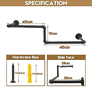 AddGrace Industrial Clothing Rack Wall Monuted Grament Rack 37.4inch Black Pipe Metal Closet Rod for Hanging Clothes