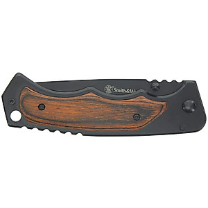 Smith & Wesson 8.5in S.S. Folding Knife with 3.7in Drop Point Blade and S.S. and Real Wood Insert Handle for Outdoor, Tactical, Survival and EDC