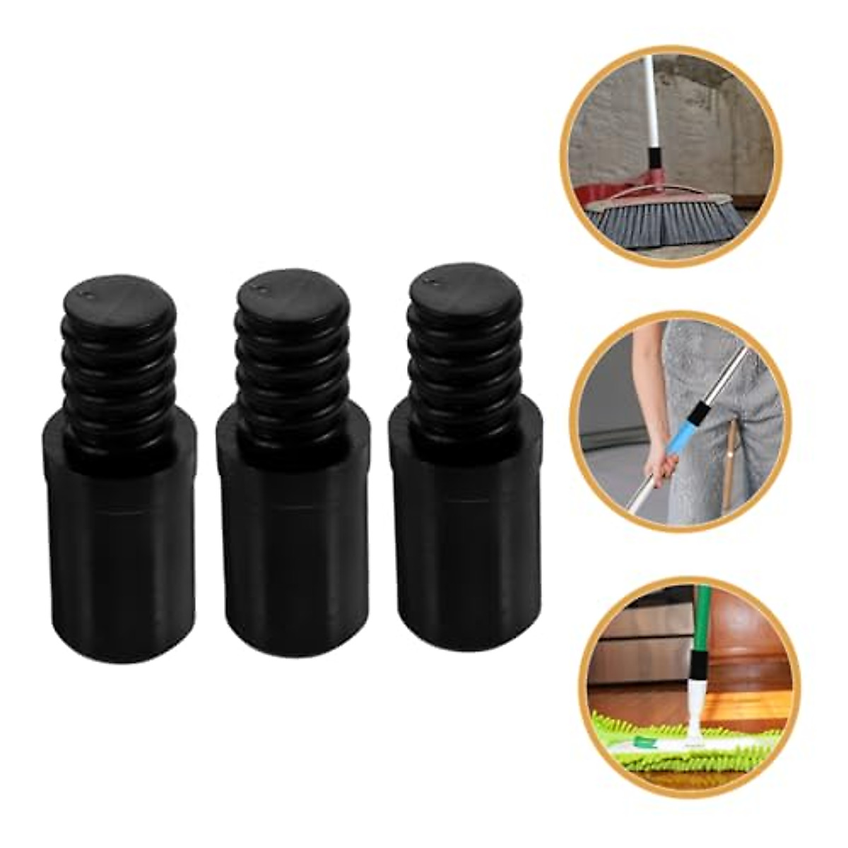 HONMEET 3pcs Mop Head Whisk Broom Tips for Extension Pole Broom Handle Threaded Tip Broom Repairing Tip Push Broom Handle Tip for Telescopic Pole Tips for Telescopic Pole Plastic Black