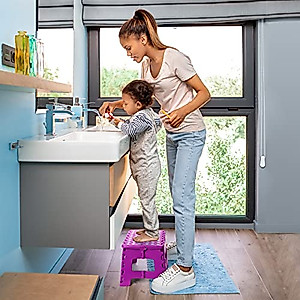 Korpai 9" Folding Step Stool for Adults and Kids Holds Up to 300 lbs,Non-Slip Folding Stools with Portable Handle, Compact Plastic Foldable Step Stool for Bathroom,Bedroom, Kitchen,Purple,1PC
