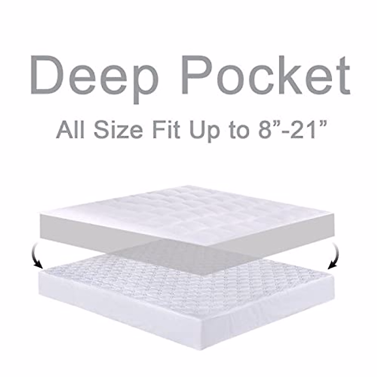 Cooling Mattress Topper Queen for Back Pain, Extra Thick Mattress Pad Cover, Plush Pillow Top Overfilled with Down Alternative, Deep Elastic Pocket, White