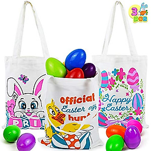 JOYIN Easter Tote Bags Easter Canvas Bags Reusable Grocery Shopping Bags Bunny Bags for Easter Eggs Hunt, Easter Basket, Easter Gift Goodie Bags with Handles for Easter Kids Party Favor Supplies