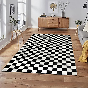 Seavish Checkered Rug, 5x8 Ft Black and White Rug Retro Checkerboard Moroccan Rug Lightweight Outdoor Washable Area Rug Carpet Rustic Decor for Living Room Bedroom Kitchen Patio