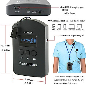 EXMAX EXD-6824 2.4GHz Wireless Audio Tour Guide Headset Systems up to 1-150M Transmission Range for Conference Church Travel Training hajj - 4 Transmitters & 60 Receivers with 64-Slot Charging Case