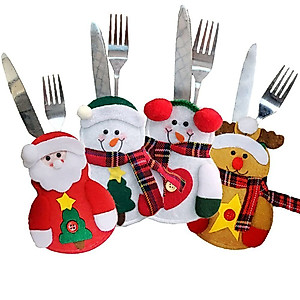 MOKYYDS 8PCS Set Christmas Snowman Cutlery Silverware Holders Pockets Knifes Forks Bag Santa Suit Xmas Deer Hotel Party Dinner Table Decoration