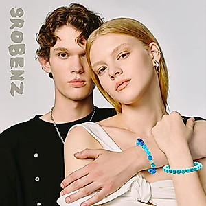 SROBENZ 12 PCS Gemstone 8mm Round Beaded Bracelet Set Healing Crystal Stone Stretch Bracelets for Women Girl Men Round Beads Elastic Bracelets