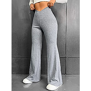 QCIV Womens Yoga Pants Bootcut High Waist Leggings Workout V Crossover Sweatpants Workout Trousers Stretch Grey, X-Small