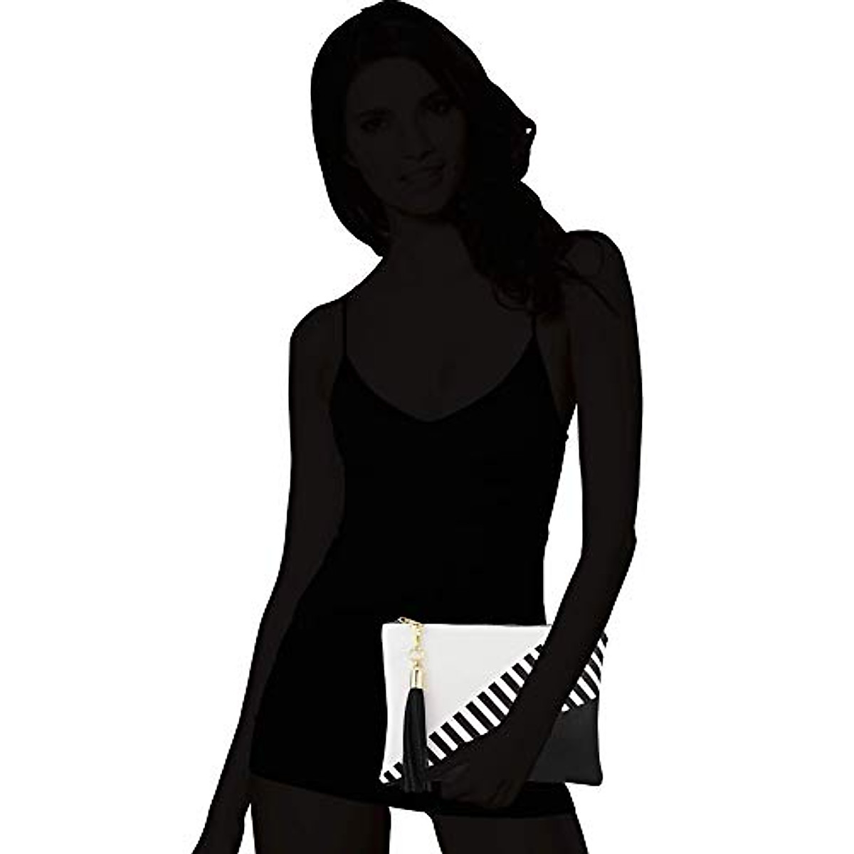 B BRENTANO Vegan Clutch Bag Pouch with Tassel Accent (Black)