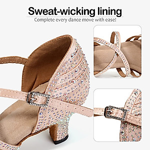 SWDZM Women's Rhinestone Dance Shoes Ballroom Latin Salsa Performance Practice Dancing Shoes,L377,Pink,Heel 2 1/3'',US 7.5