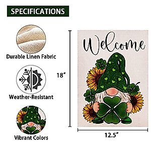 Welcome St Patricks Day Gnome Garden Flag 12.5x18 Inch Double Sided, Shamrock Lucky Clover Holiday Yard Outdoor Flag