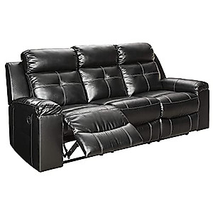 Signature Design by Ashley Kempten Faux Leather Manual Reclining Sofa with High Back and Blue LED Lighting, Black