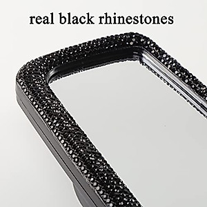 KIWEN Bling Car Rear View Mirror, Car Rear View Mirror with Crystal Diamonds Bling Rhinestones Women Girl Gift, Car Accessories Car Interior Trim (Black Rhinestone)