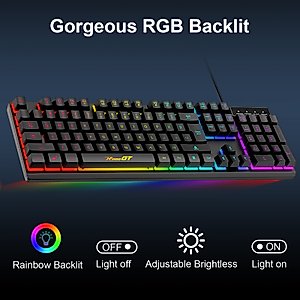 Gaming Keyboard and Mouse Combo with Mouse Pad, RaceGT 3 in 1 Gaming Wired Keyboard RGB Backlit, 7 Button 6400DPI Wired Gaming Mouse, PC Accessories Compatible for Computer PC Laptop