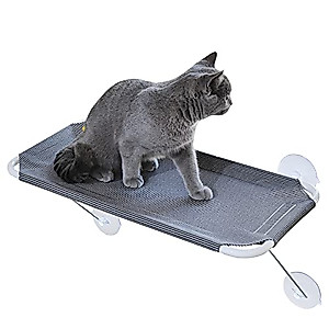 All Around 360° Sunbath and Lower Support Safety Iron Cat Window Perch, Cat Hammock Window Seat for Any Cats (L, Grey)