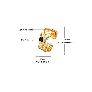 POTESSA 18K Gold Plated Open Statement Ring for Women Vintage Black Obsidian Band Ring Cocktail Rings for Her