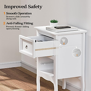 VINGLI White Nightstands Set of 2, Tool-Free Setup Nightstand, 2 Drawer Night Stands for Bedrooms, Easy & Quick Install Small Bedside Tables, Girls Nightstand, Side Table, End Table for Small Spaces
