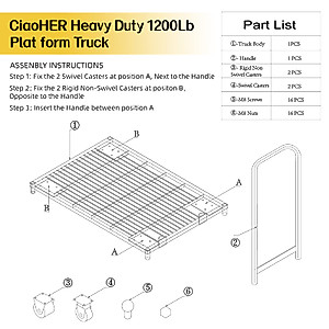 CiaoHER Heavy Duty Metal Platform Truck, 1200 lbs Industrial Standard Push Cart, 41x28 Extra Wide Deck Utility Dolly for Warehouses, Workshops, Restaurants and Homes Use