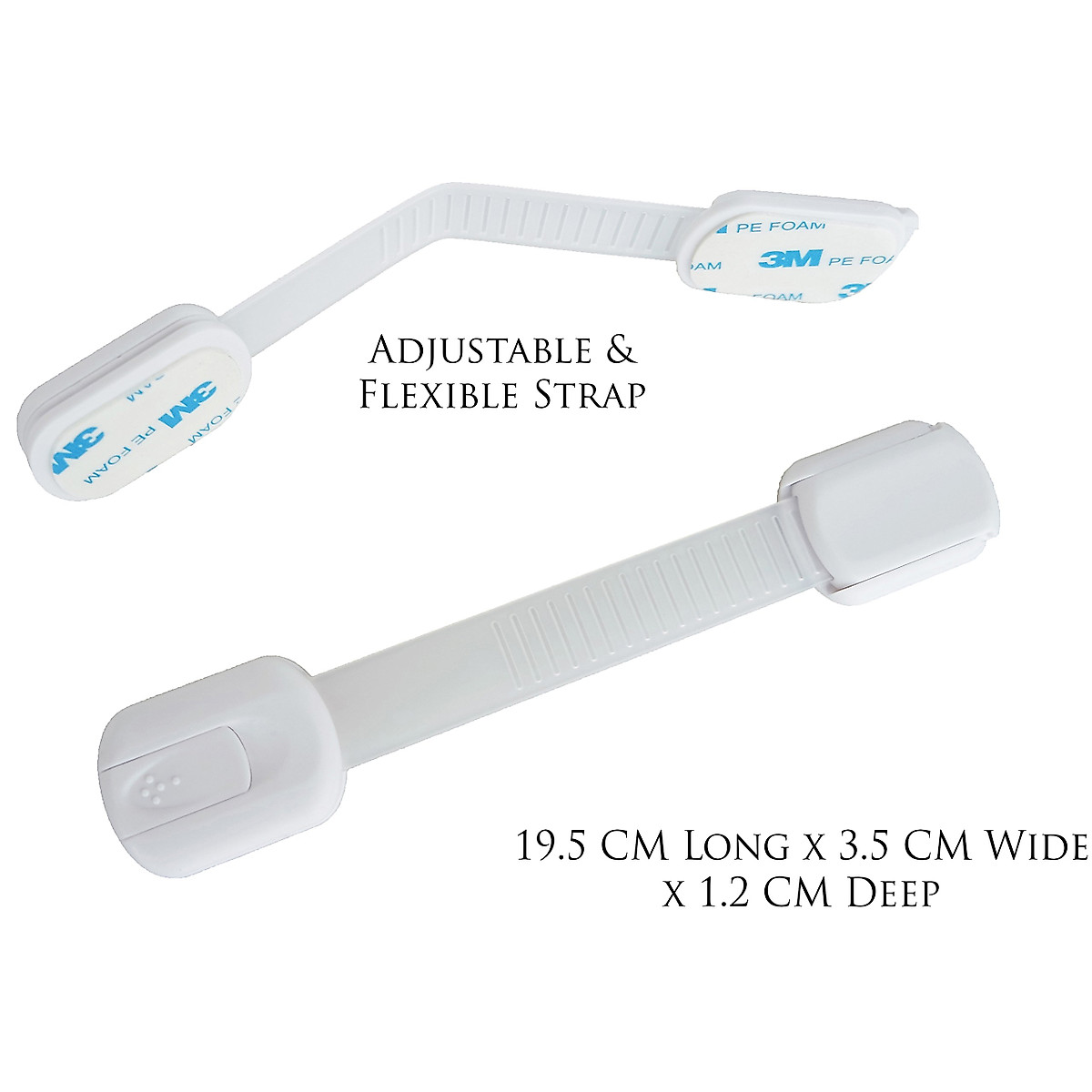 Baby Safety Locks | Child Proof Cabinets, Drawers, Appliances, Toilet Seat, Fridge and Oven | Tools Not Required | Uses 3M Adhesive with Adjustable Strap and Latch System (6-Pack, White)