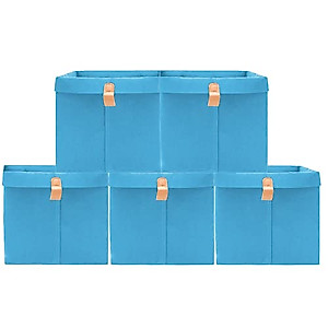 MILILOVE 5Pcs Felt Storage Basket 9x9.2x10.2 Cube, Fabric Cloth Storage Bin, Collapsible Organizer Basket with Handle for Cloth Toys Fordable Cloth Bin for Bedroom Playroom Office
