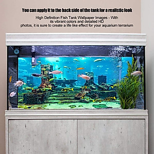 Aquarium Poster, Underwater City Ruins Background Sticker Thicken PVC Adhesive Backdrop Fish Decorative Paper(61×41cm)